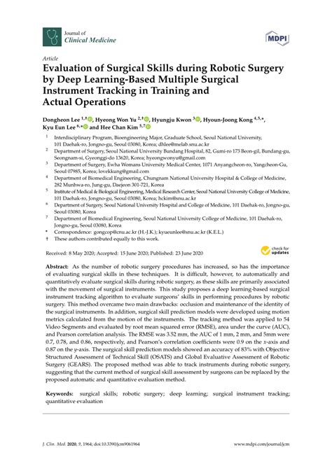 Pdf Evaluation Of Surgical Skills During Robotic Surgery By Deep Learning Based Multiple