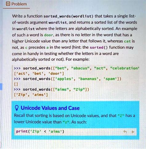 Problem Write A Function Sortedwordswordlist That Takes A Single List