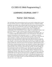 Learning Journal Unit 7 Docx CS 3305 01 Web Programming 2 LEARNING
