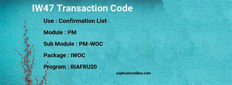 Iw47 Sap Tcode For Confirmation List