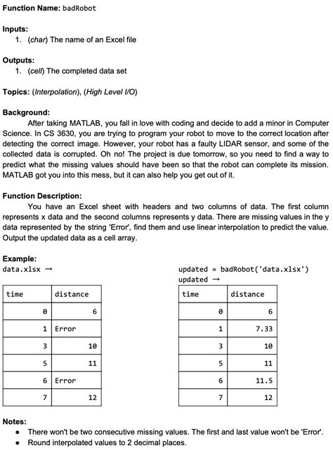 Solved Function Name BadRobot Inputs Char The Name Of Chegg