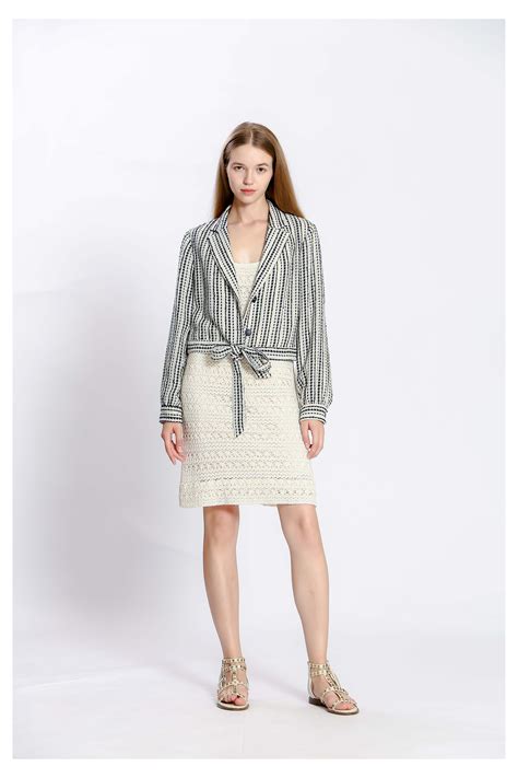 Veste Courte Jacquard Ceinture à Nouer