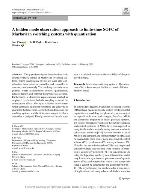 A Hidden Mode Observation Approach To Finite Time Sofc Of Markovian