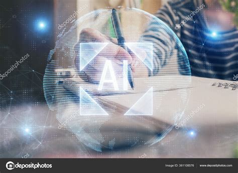 Double Exposure Of Hands Making Notes With Digital Coding Icons Computer Learning Concept