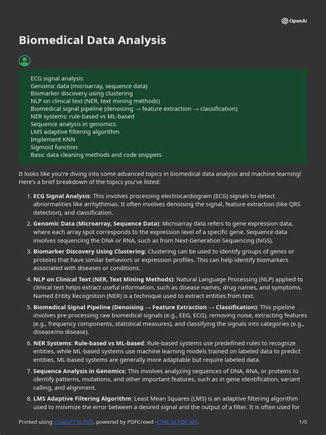 Biomedical Data Analysis Pdf Dna Sequencing Machine Learning