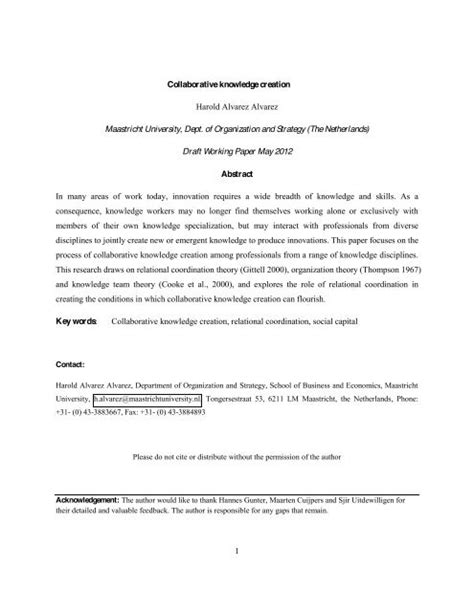 Collaborative Knowledge Creation And Relational Coordination