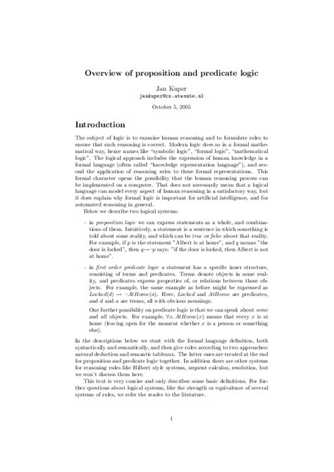 pdf overview of proposition and predicate logic