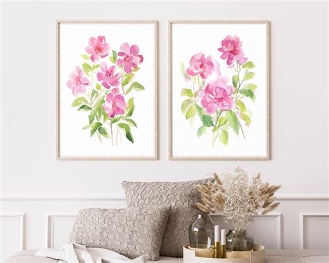 Watercolor Pink Peony Flower Print Set Of 2 Pink Flowers Wall Decor