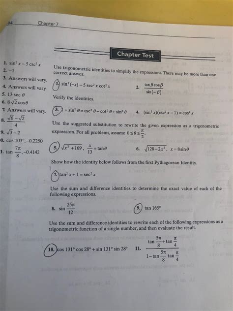Solved Chapter 7 Chapter Test Use Trigonometric Identities