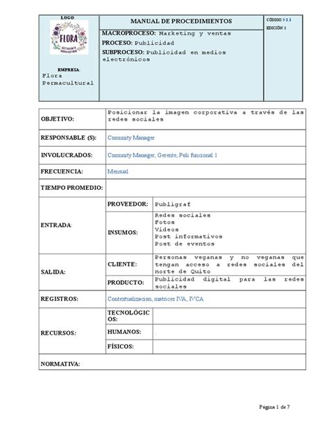 Modelo De Manual De Procedimientos Marketing 1 Publicidad