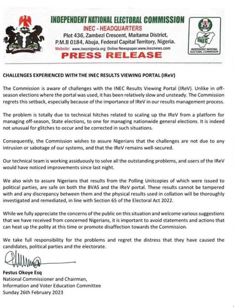 2023 Elections Nigerias Inec Acknowledges Challenges With Result