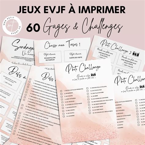 Jeux EVJF à imprimer 60 Gages Défis Challenges pour un enterrement