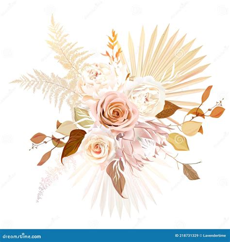 Trendy Dried Palm Leaves Blush Pink And Ivory Rose Pale Protea White