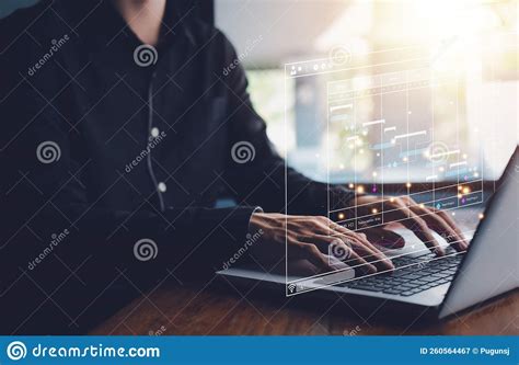 businessman with hologram data analysis technology computer data