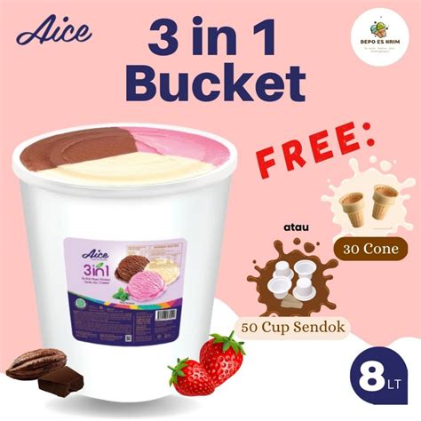 Jual Es Krim Aice Bucket 8 Liter 5 Liter 3 In 1 Neapolitan Vanilla