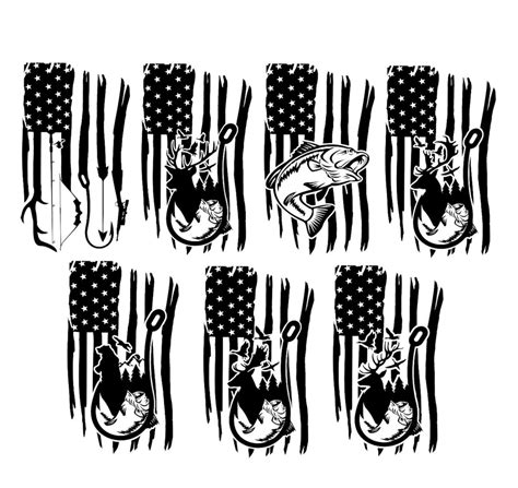 Tattered American Flag Bundle Svg Png Deer Hunting Bear Moose Elk
