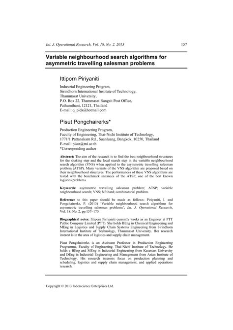 Pdf Variable Neighbourhood Search Algorithms For Asymmetric