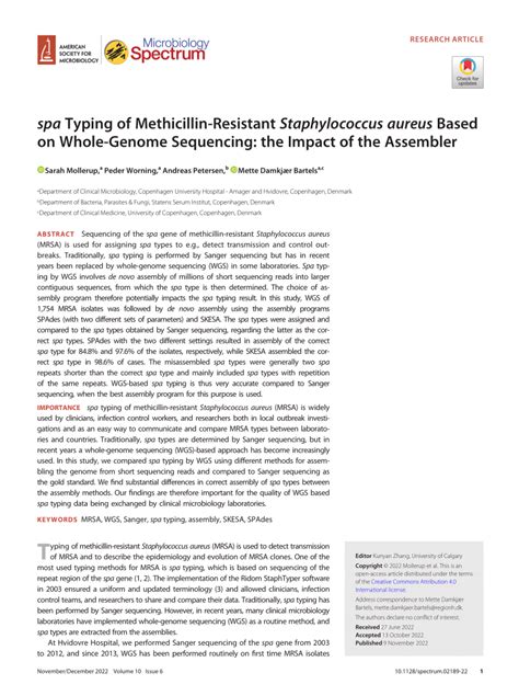 Pdf Spa Typing Of Methicillin Resistant Staphylococcus Aureus Based On Whole Genome Sequencing