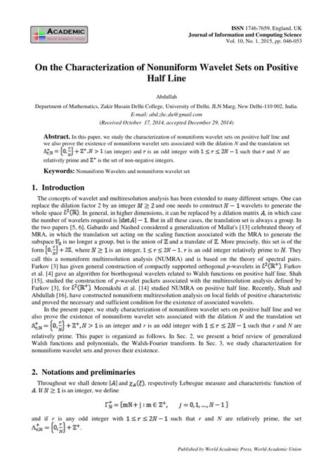 Pdf On The Characterization Of Non Uniform Wavelet Sets On Positive Half Line