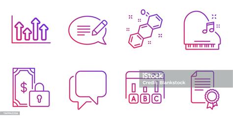 위 화살 토크 버블 및 피아노 아이콘 세트 화학 공식 설문 조사 결과 및 개인 지불 표지판 벡터 고객에 대한 스톡 벡터 아트 및 기타 이미지 Istock