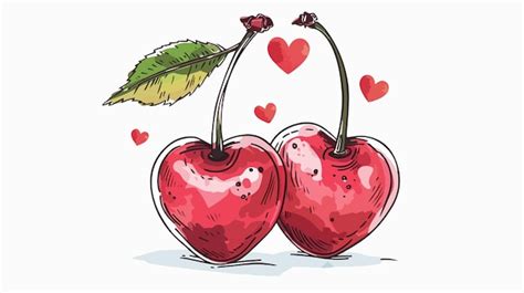 Cute Cherry Fruit Freehand Drawing Doodle Art Premium Ai Generated Vector