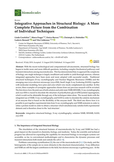 PDF Integrative Approaches In Structural Biology A More Complete Picture From The Combination