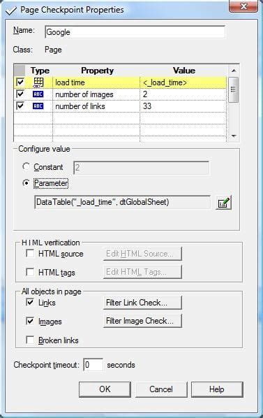 qtp using text area table and page checkpoints