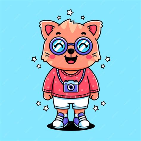 Premium Vector A Cartoon Of A Cat Wearing Glasses And A Shirt With