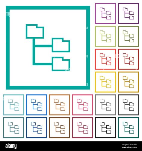 Folder Structure Outline Flat Color Icons With Quadrant Frames On White