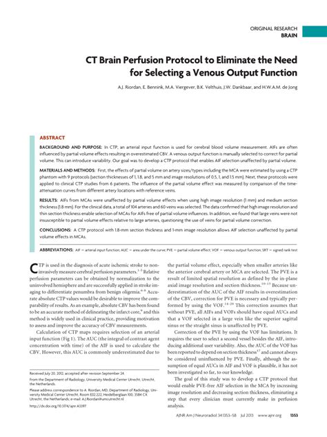 Pdf Ct Brain Perfusion Protocol To Eliminate The Need For Selecting A Venous Output Function