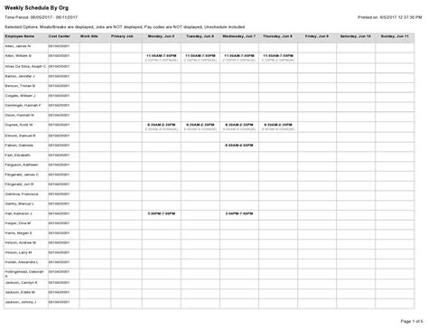 Sample Employee Schedule Template