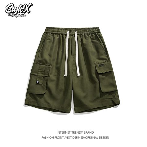 Stylex กางเกงขาสั้นลําลอง ขากว้าง ทรงหลวม มีหลายกระเป๋า สไตล์เรโทร สําหรับผู้ชาย Shopee Thailand