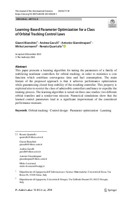 Pdf Learning Based Parameter Optimization For A Class Of Orbital Tracking Control Laws