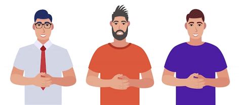 Premium Vector Men Standing With Hands Clasped Over Character Set