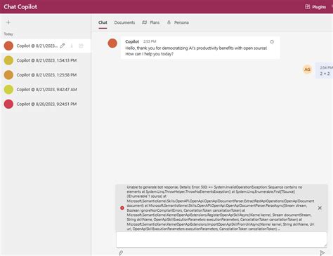 Chat Copilot Unable To Generate Response Details Error 500