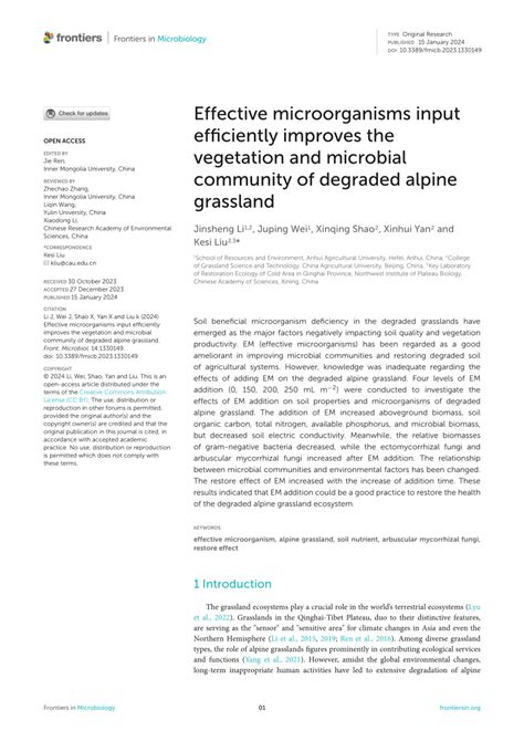 Pdf Effective Microorganisms Input Efficiently Improves The Vegetation And Microbial Community