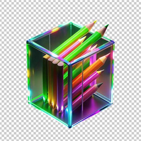 Premium Psd Neon Lit Cube With Pencils