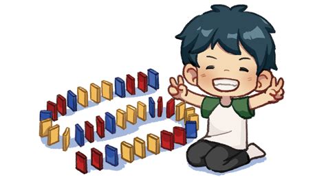 이미지 완성된 도미노와 학생의 그림