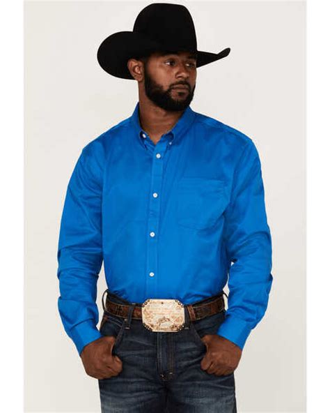 Rank 45 Mens Solid Basic Twill Logo Long Sleeve Button Down Western