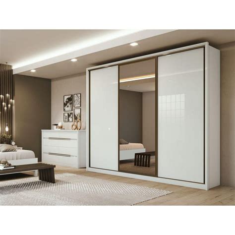 Guarda Roupa Casal Espelho 3 Portas De Correr 6 Gavetas Spazio