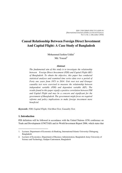 Pdf Causal Relationship Between Foreign Direct Investment And Capital