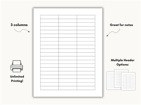3 Column Notes Printable Lined Paper Column Graphic Template Planner