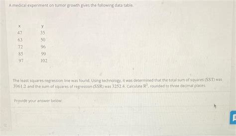 Solved A Medical Experiment On Tumor Growth Gives The