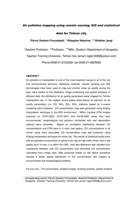 Pdf Air Pollution Mapping Using Remote Sensing Gis And Statistical Data For Tehran City