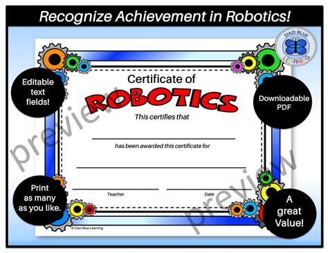 Certificate Of Robotics Robotics Award Robotics Certificates