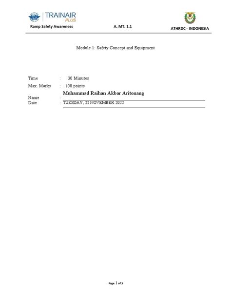 Mastery Test Module 1 Muhammad Raihan Akbar Aritonang Pdf Safety