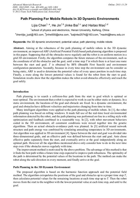 path planning for mobile robots in 3d dynamic environments scientific