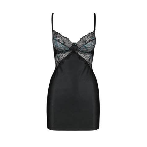Sexy Chemise aus lederähnlichem Material und zarter Spitze schwarz
