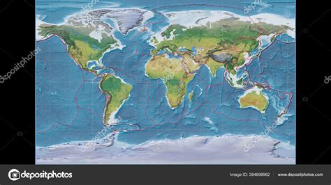 World Map Braun Stereographic Projection Centered East Longitude Main Physiographic — Stock