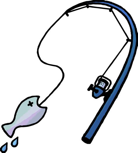 魚がかかったリール釣竿イラスト かわいい無料イラスト素材